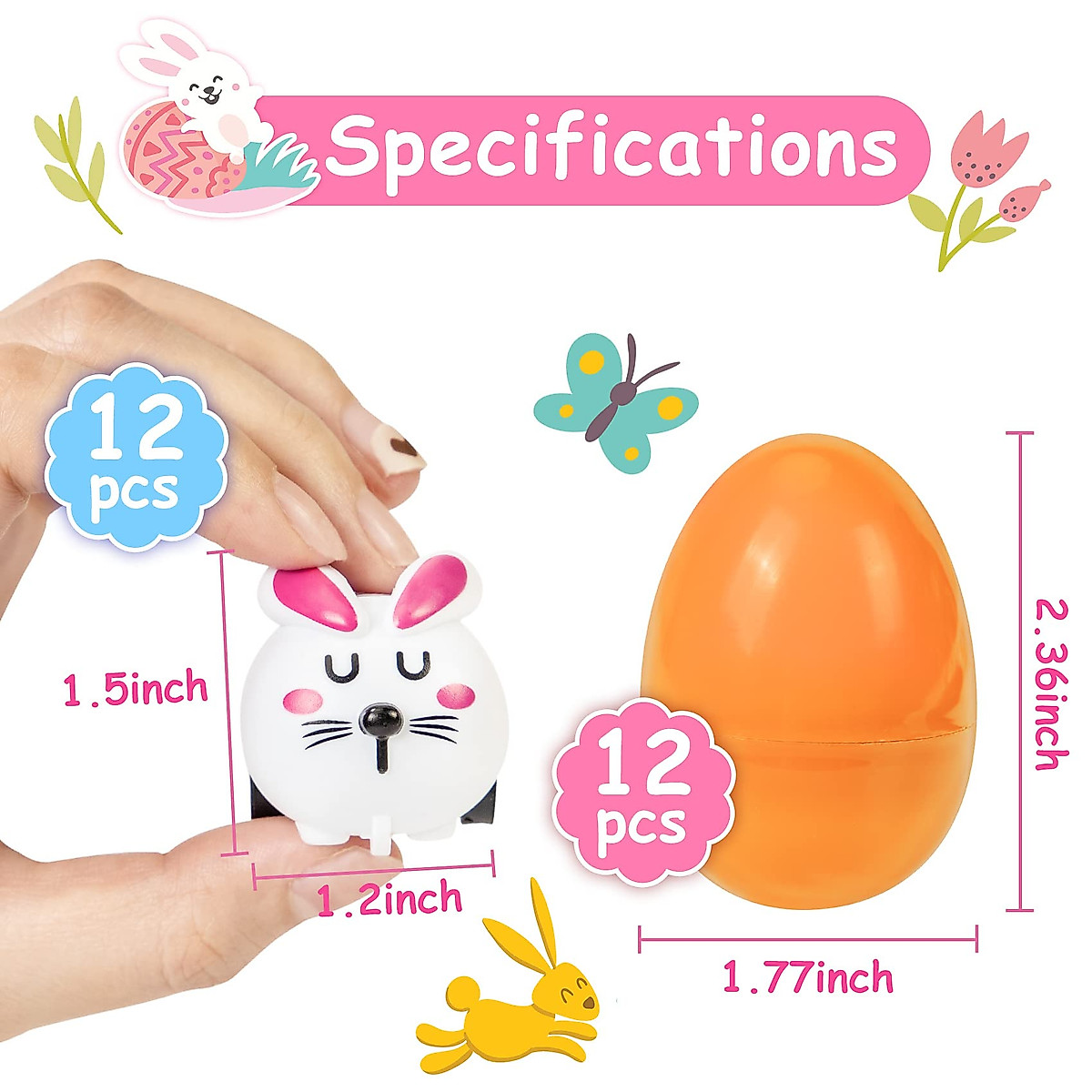 Roberly 12 Pack Prefilled Easter Eggs with Toys Inside, Filled with Mini Pull Back Bunny Cars for Easter Basket Stuffers, Party Favors, Gift Exchange, Game Prizes and Carnivals Gifts