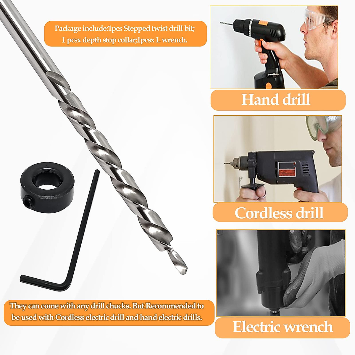 1pcs 9mm Pocket Hole Drill Bit with Depth Stop Collar,Replacement Twist Step Drill Bit,for Manual Pocket Hole Guide Jig Master System(Round Shank)