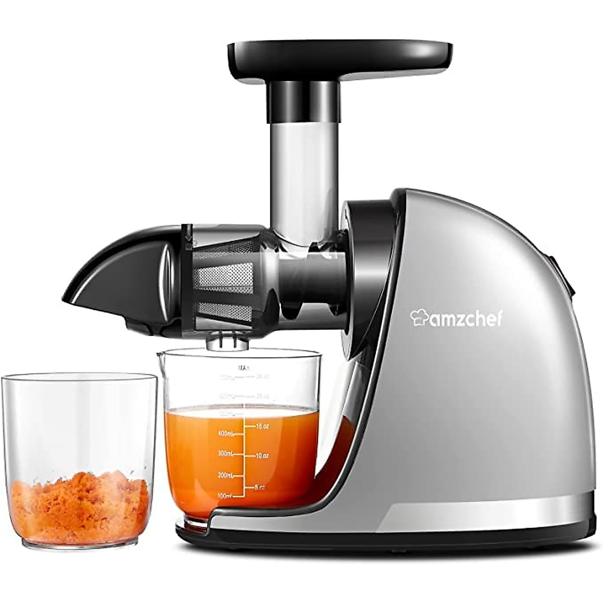 AMZCHEF Slow Masticating Juicer Bundled with Slicer Shredder Attachments, Cold Press Juicer With Silent Motor and Reverse Function,3 Interchangeable blades for Juicing and Shredding Cheese