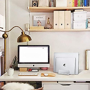 Universal Laptop Vertical Stand, Dual Desktop Stand Adjustable Notebook Stand (up to 17.3 inches) for Samsung/HP/Dell/Chrome Book laptops (Silver)