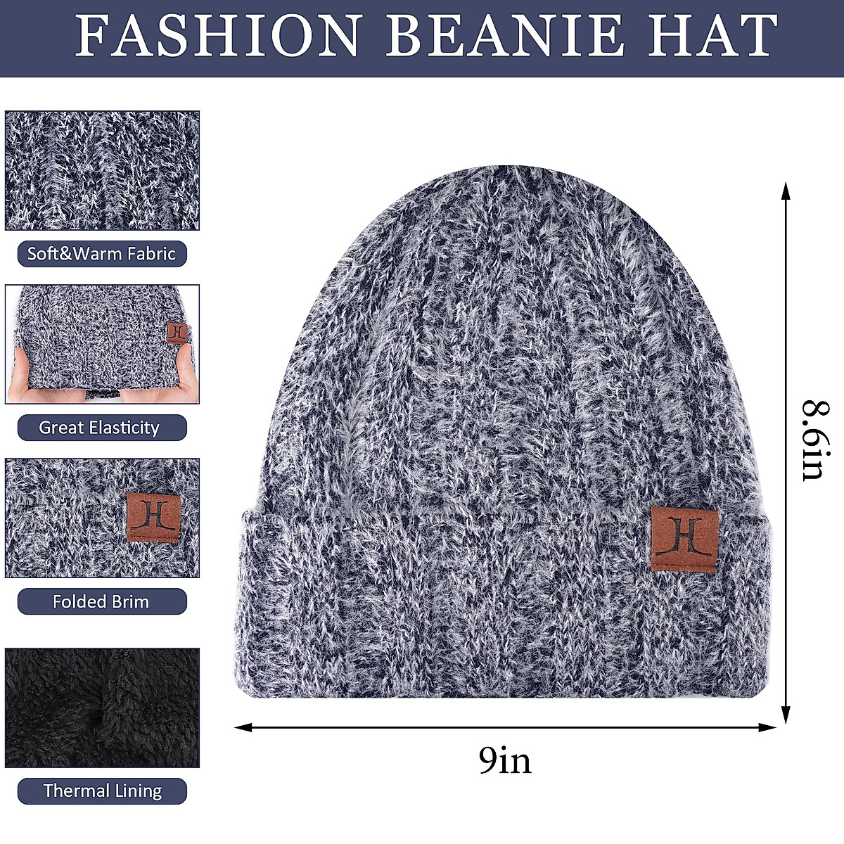 Womens Winter Warm Knit Beanie Hat Touchscreen Gloves Long Neck Scarf Set with Fleece Lined Skull Caps Gifts for Women Men