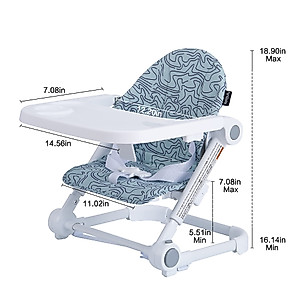 Pamo Babe Booster Seat for Dining Table, Travel Lightweight Folding 2-in-1 Feeding Seat for Baby, Adjustable Tray and Adjustable Hight (Green)