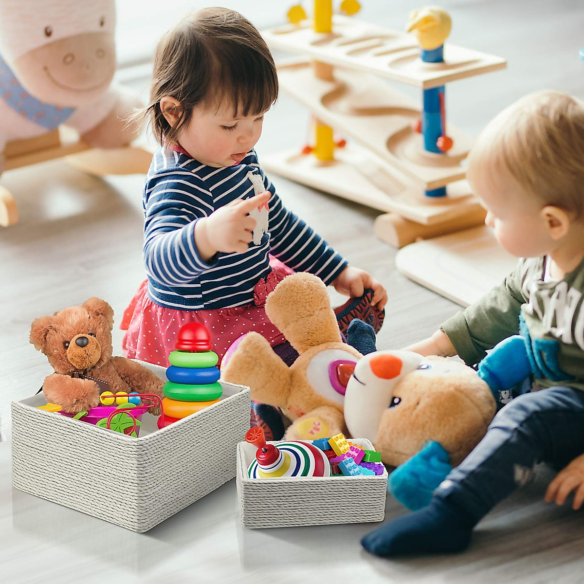 Sorbus Storage Baskets 4-Piece Set - Stackable Woven Basket Paper Rope Bin Boxes for Makeup, Office Supplies, Bedroom, Closet (Teal)