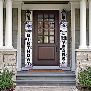 LASKYER Happy 13th Birthday Purple Door Banner - Cheers to Thirteen Years Old Children Birthday Front Door Porch Sign Backdrop,13th Birthday Party Decorations.