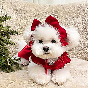 Patas Lague Dog and Cat Dress Set with Shirt and Bowtie Hairpin, 3-Pieces Sweet Lovely and Cute Dog Cat Christmas Outfit Clothes, Pet Holiday Clothes for Small Medium Pets Vintage Design