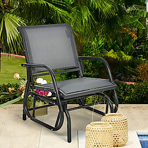 Giantex Swing Glider Chair W/Study Metal Frame Comfortable Patio Chair Love-Seat for Garden, Porch, Backyard, Poolside, Lawn Outdoor Rocking Chair (1, Gray)