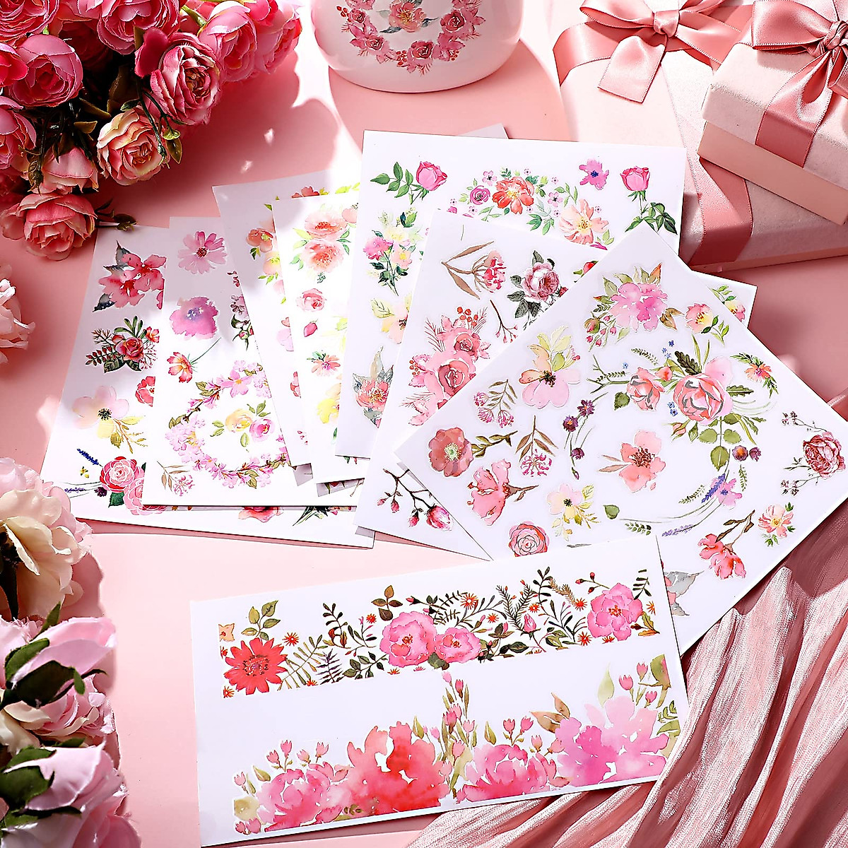 24 Sheets Rub on Transfers Flower Decor Stickers PET Iron on Transfers Plant Stickers Waterproof Vinyl Decals for Furniture Scrapbooking Diary Journals DIY Arts and Crafts Spring Decor (Floral)