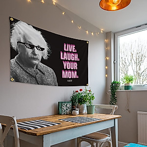 KIPMASY Funny Flags for Live Laugh Your Mom Flag Room 3x5 Feet Banner Cool Tapestry Man Cave Wall Decor with Brass Grommets College Dorm Room(012) Black