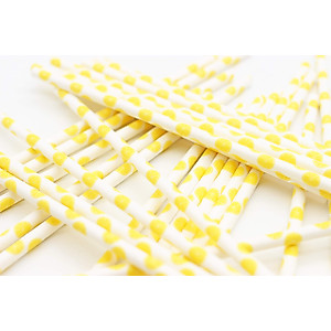 50-Pack Biodegradable Paper Drinking Straws for Party Supplies Bridal/Baby Shower Wedding Decorations, Bulk Paper Straws for Juices, Shakes, Smoothies, Lemon Theme