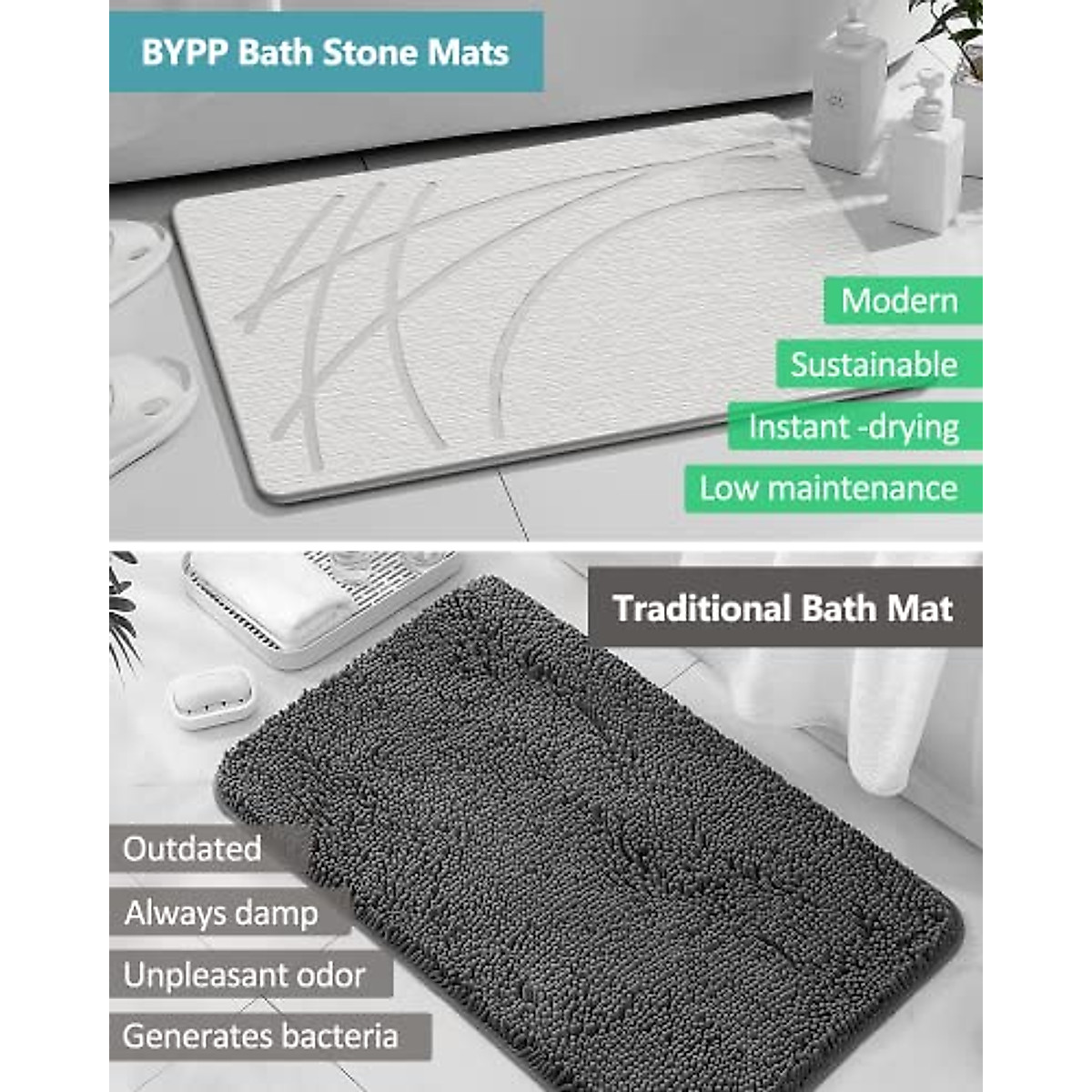 Stone Bath Mat, Diatomaceous Earth Shower Mat Nonslip Super Absorbent Quick Drying Bathroom Floor Mat for Kitchen Counter, Natural Bathroom Mat Stone Easy to Clean (23.7 x 15 .5inch)