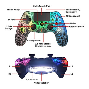 Wireless Controller for PS4, Wireless Remote Gamepad with Unique Cracked Design/Dual Vibration/6-Axis Motion Sensor/Audio Function, Game Controller Widely Compatible with PS4/PC/iOS(Black)