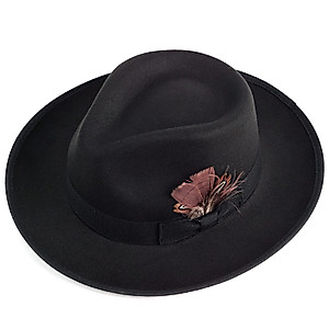FADACHY Fedora Hats for Men & Women Wide Brim Felt Hat Dress Panama Trilby Hats Black Fedora