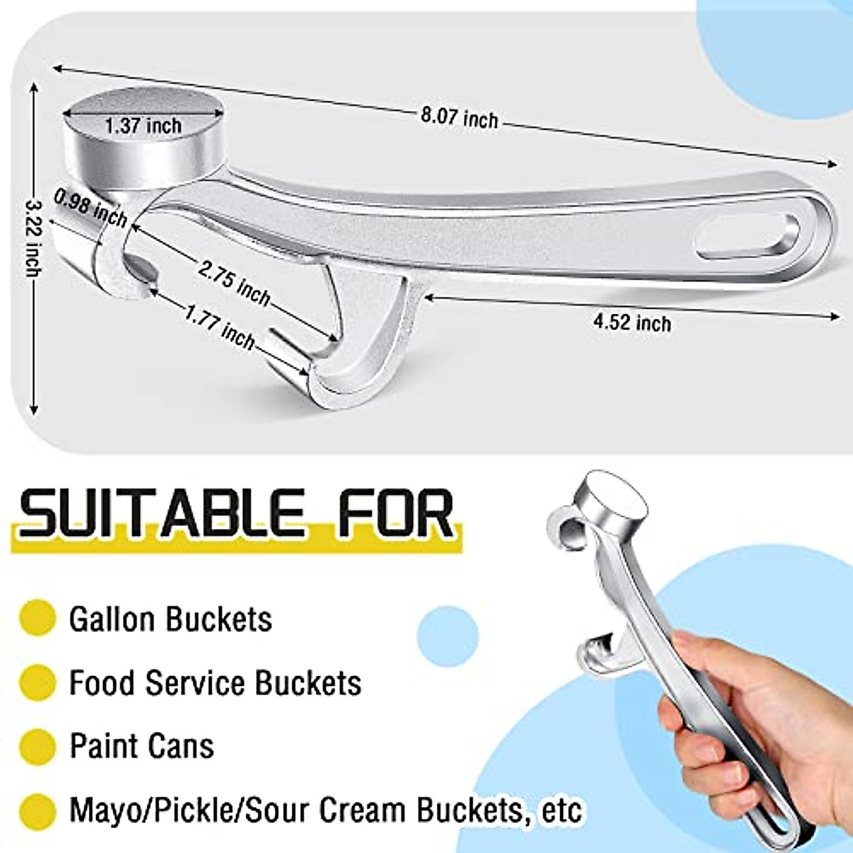 Romooa Aluminum Bucket Opener 5 Gallon Pail Opener Silver Buckets Lid Wrench Metal Can Opener Lid Remover Tool for Home Industrial Use (1 Piece), 21 cm