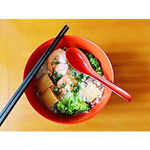 ROVATTA Ramen Noodle Soup Bowl Set- 12Pcs (4 SETS) 48 Oz Japanese Melamine Ramen (4) Spoons & (4) Chopstick Sets, Dishwasher Safe, Restaurant Quality Ideal For Ramen, Pho, Noodles & All Asian Cuisine