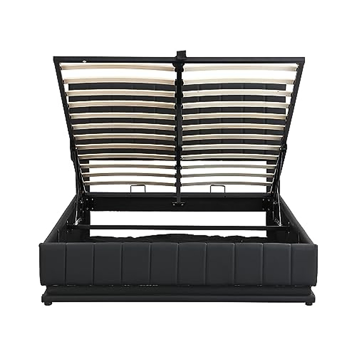 CJLMN Upholstered Platform Bed Versatility Bed, Full Size Wood Bed Frame with Hydraulic Storage System, LED Lights, Sockets and USB Ports, Kids Adults Bedroom Furniture Storage Bed (Black Bed)