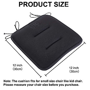 Big Hippo Kids Chair Pads with Ties Sandwich Mesh Fabric Chair Cushion Nonslip Square Seat Cushion Memory Foam Cushion for Kids Chair/School Chair/Wood Chairs,12"x12"(Black, 2 Pack)