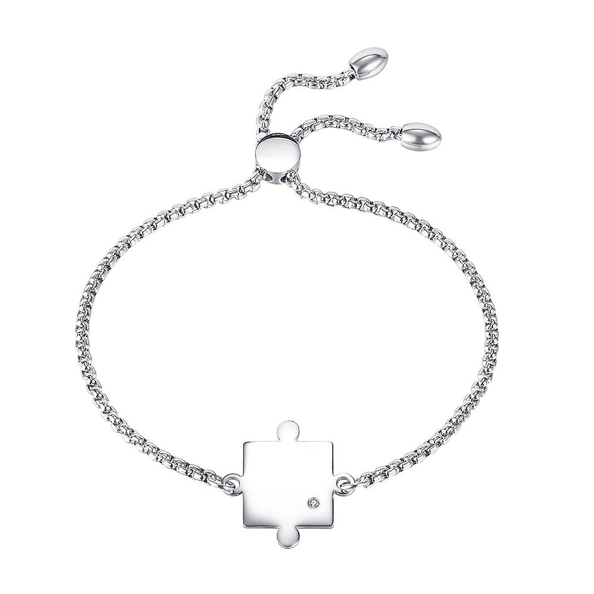 1 Pair Puzzle Piece Bracelets Matching Couples Stainless Steel CZ Crystals Stacking Adjustable Simple Link Dainty Charm Hypoallergenic for Him And Her Valentine's Day Fashion Gifts