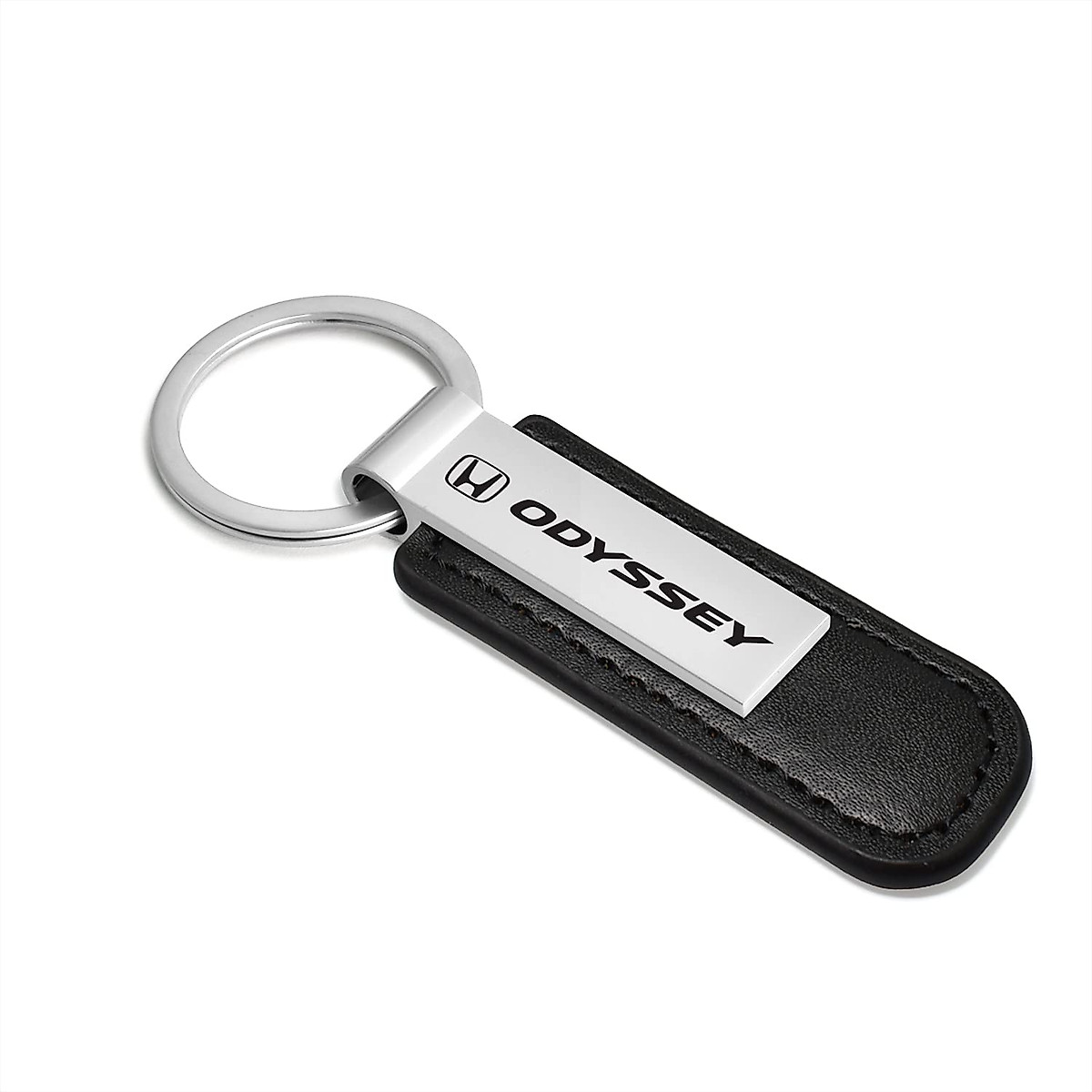 iPick Image for Honda Odyssey Silver Metal Plate Black PU Leather Strap Key Chain Keychain, Official Licensed