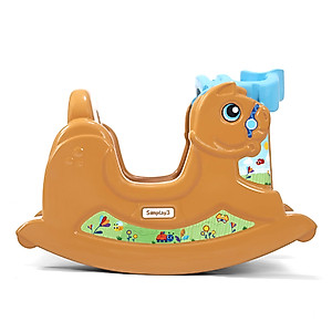 Simplay3 Rock Away Pony for Toddlers - Secure Sit-in Rocking Horse with Sturdy Tray and Cupholder, Orange - Made in USA