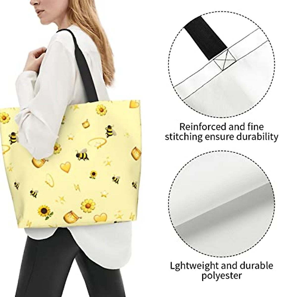 Gelxicu Cute Bee Shoulder Tote Bags Bee Casual Bag Cute Shoulder Handbags Shopping Handbag Grocery Bags
