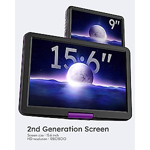17.5" Portable DVD Player with 15.6" Large HD Screen, 6 Hours Rechargeable Battery, Support USB/SD Card/Sync TV and Multiple Disc Formats, High Volume Speaker,Black+ Purple