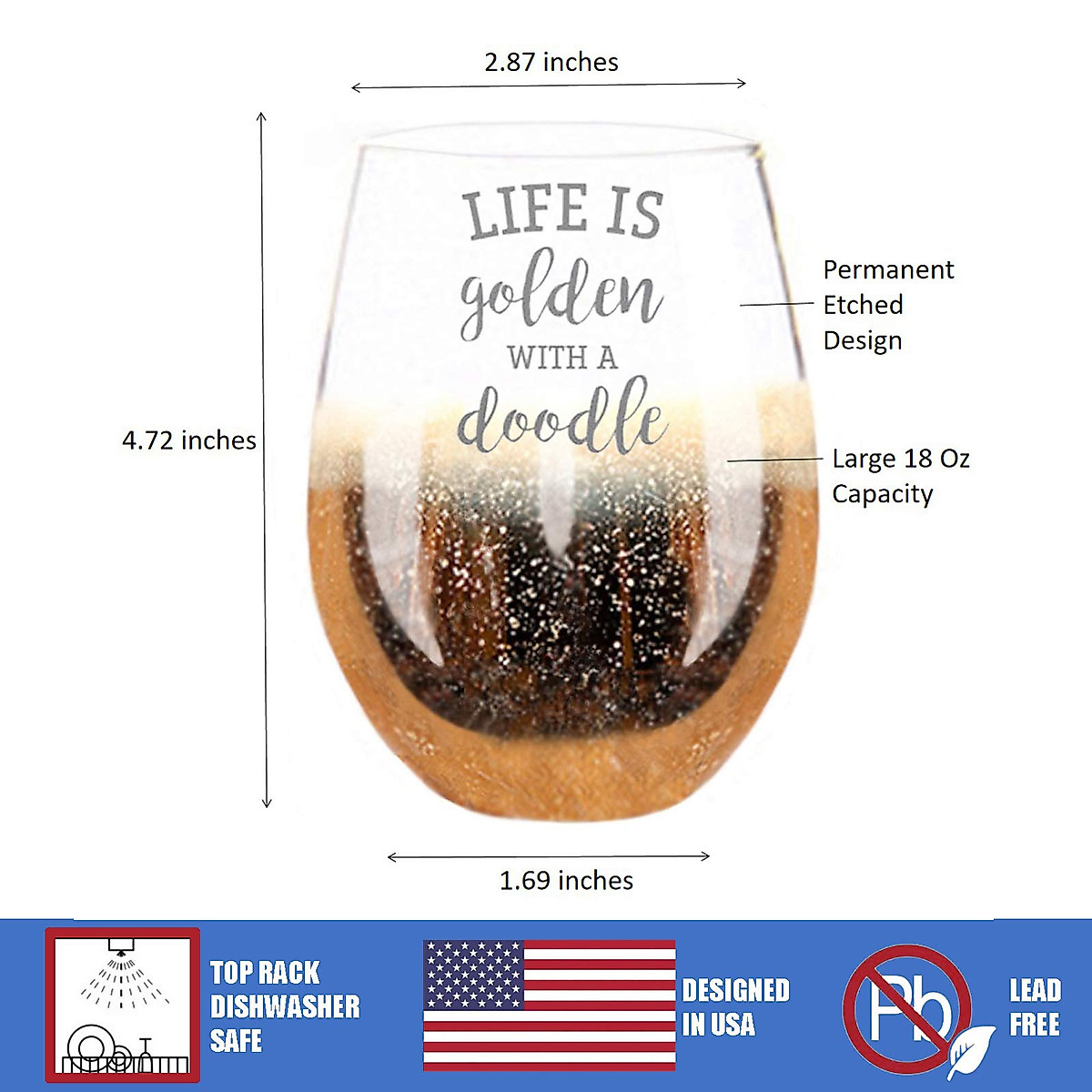 Osci-Fly Life Is Golden with A Doodle Goldendoodle Etched Wine Glass Christmas Gift for Dog Lover