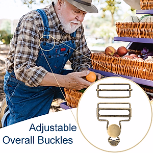 6 Sets Metal Overalls Buckles, 1-1/2" Overall Replacement Clasp Clips with Adjustable Tri Glide Slide Buckle and Buttons for Jeans Suspender, Bib Pants DIY Sewing Accessories (Bronze)