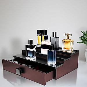Montex Cologne Organizer For Men 3 Tier Wooden Perfume Organizer with Drawer and Secret Storage, Extra Space for Necklace, Bracelet and Ring, Great Gift for Men