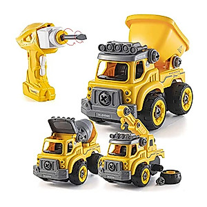 Top Race 3-in-1 Construction Vehicle - Easy Assembly Take Apart Construction Truck with Remote Control - Trucks and Kids Building Toy