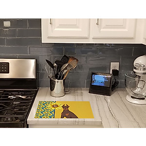 Caroline's Treasures WDK5410LCB Summer Sunflowers Red and Tan Doberman Pinscher Glass Cutting Board Large Decorative Tempered Glass Kitchen Cutting and Serving Board Large Size Chopping Board