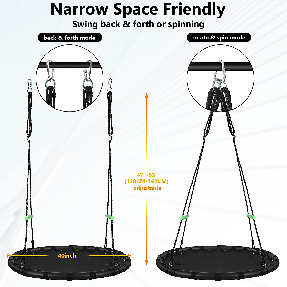 ZBZBML Tree Swing with PP Mat for Kids and Adults - Durable, Safe, and Easy to Install,Black Outdoor Saucer Swing,Flying Saucer Web Circle Swing for Yard Garden Playground Park (40 inches Diameter)