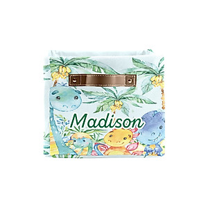 Cute Jungle Dinosaurs Personalized Storage Bins Basket Cubic Organizer with Durable Handle for Shelves Wardrobe Nursery Toy 1 Pack