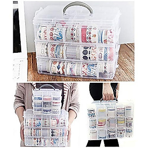 LZYMSZ 3-Tier Transparent Adjustable Stackable Compartment Slot Plastic Storage Box, Snap-Lock Clear Container Box for Storing Toy Jewelry Accessory 6.5 x 6.1x 4.9in(S)