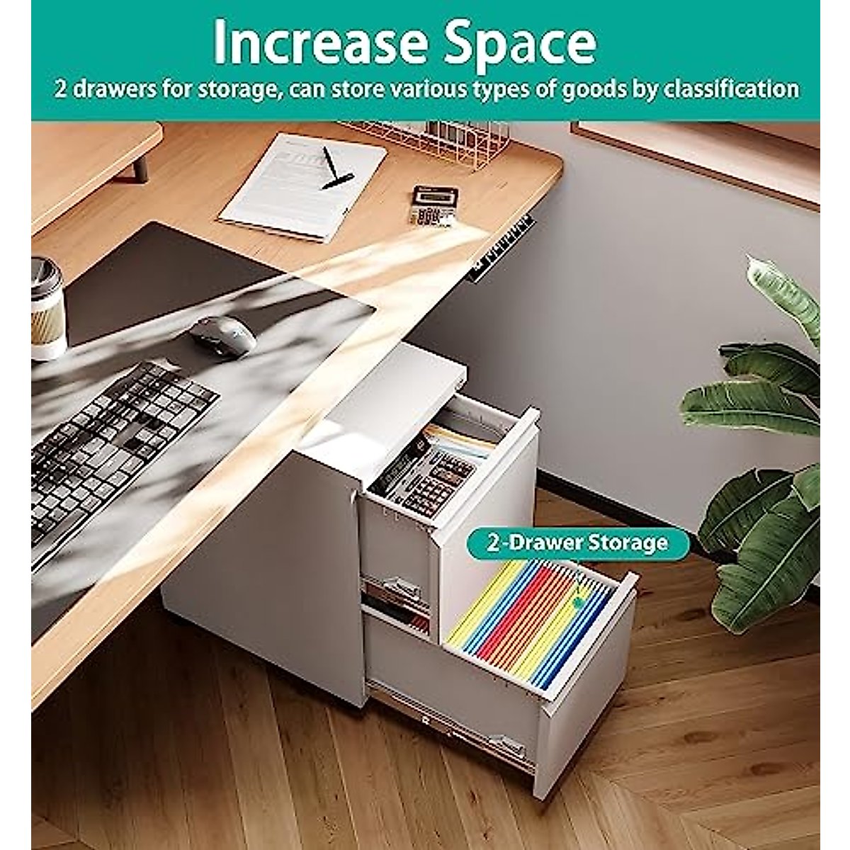 SISESOL 2 Drawer File Cabinet with Lock, Under Desk Metal Filing Cabinet for Home Office,Lockable Rolling File Cabinet with 2 Keys for Legal/Letter/a4 Size