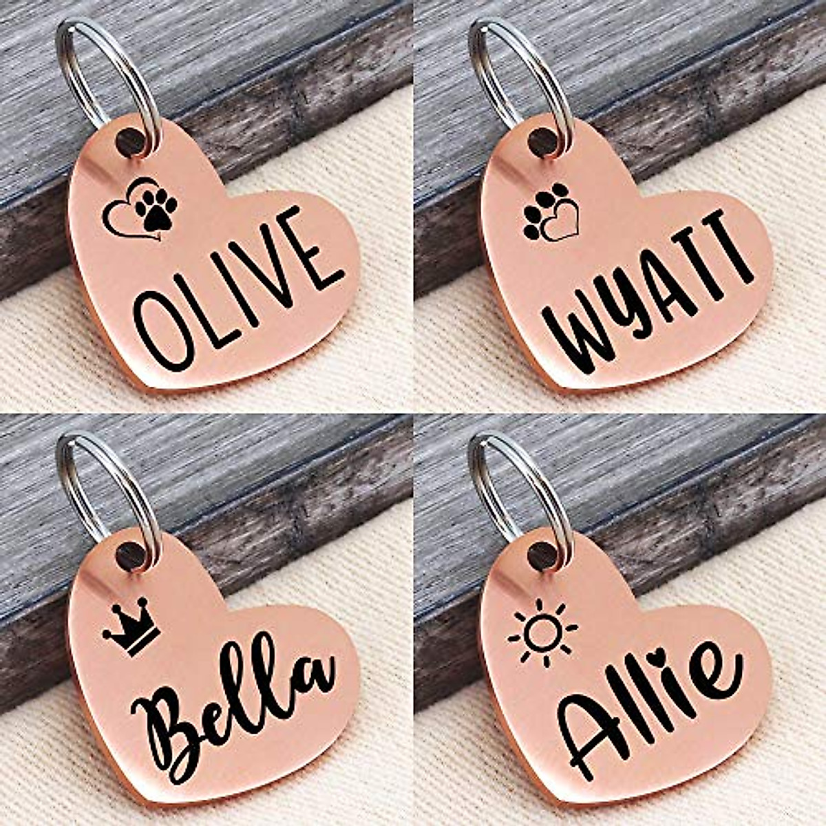 Ultra Joys Dog ID Tag, Custom Dog Tag, Personalized Dog Tag, Dog Tag, Pet ID Tag, Dog Tag for Dogs, Brushed Stainless Steel Heart Dog Tag Rose Gold Small