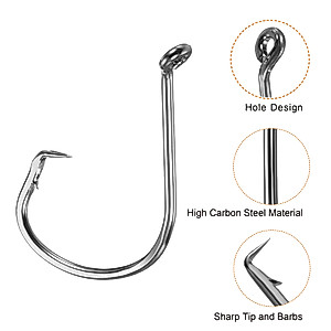 PATIKIL 1# - 8/0# Fishing Circle Hooks Kit, 1 Set Carbon Steel Offset Hook with Barbs for Freshwater Saltwater, Black