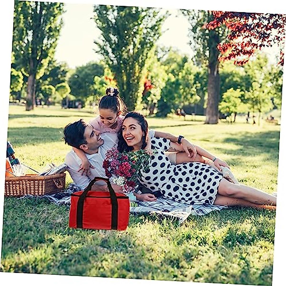 ULTECHNOVO Pizza Cake Insulation Travel Carry on Bag Picnic Basket for Car Organizer Bag Pizza Carrier Insulated Car Heaters Portable Insulated Food Carrier Portable Cake Storage Bag Red
