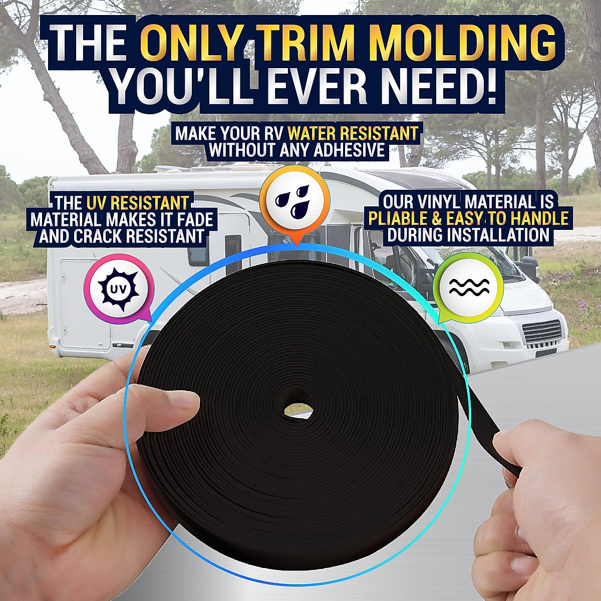 LATCH.IT Trim Molding Insert 7/8" (Black) | 100’ RV Molding Exterior | UV‑Resistant | Ultra‑Durable Vinyl RV Trim | Weatherproof & Flexible