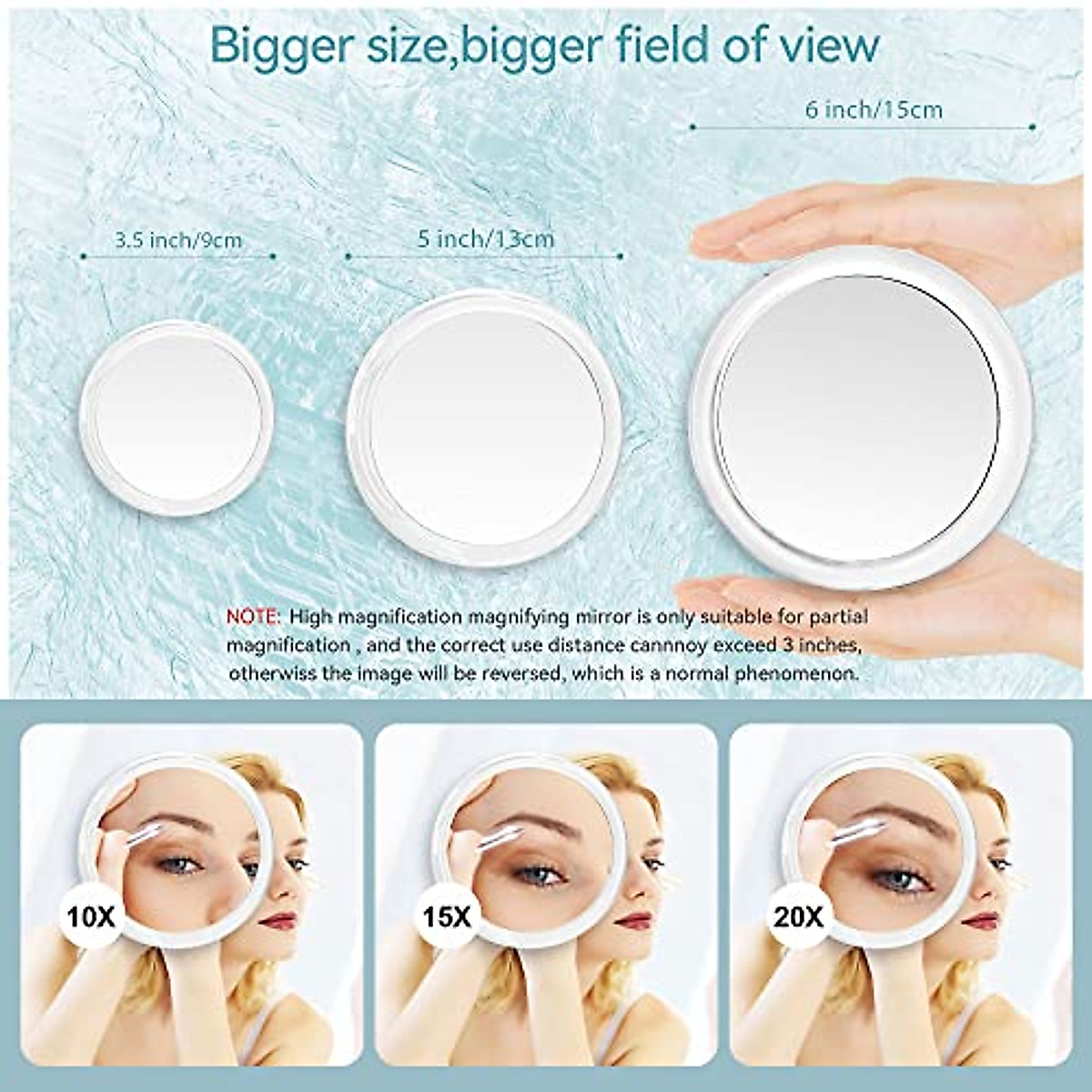MIYADIVA 20x Magnifying Mirror, Small Magnifying Mirror with Suction Cup, Magnified Mirror, Close Up Mirror for Precise Details of Makeup, Super Magnification, 6" Dia