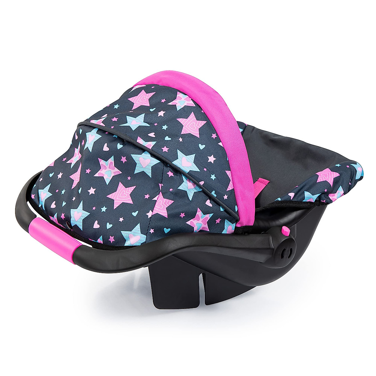 Bayer Design Dolls: Car Seat - Turquoise, Pink, Stars - Fits Dolls Up to 18", Kids Pretend Play, Safety Belt, Sun Canopy, Ages 3+