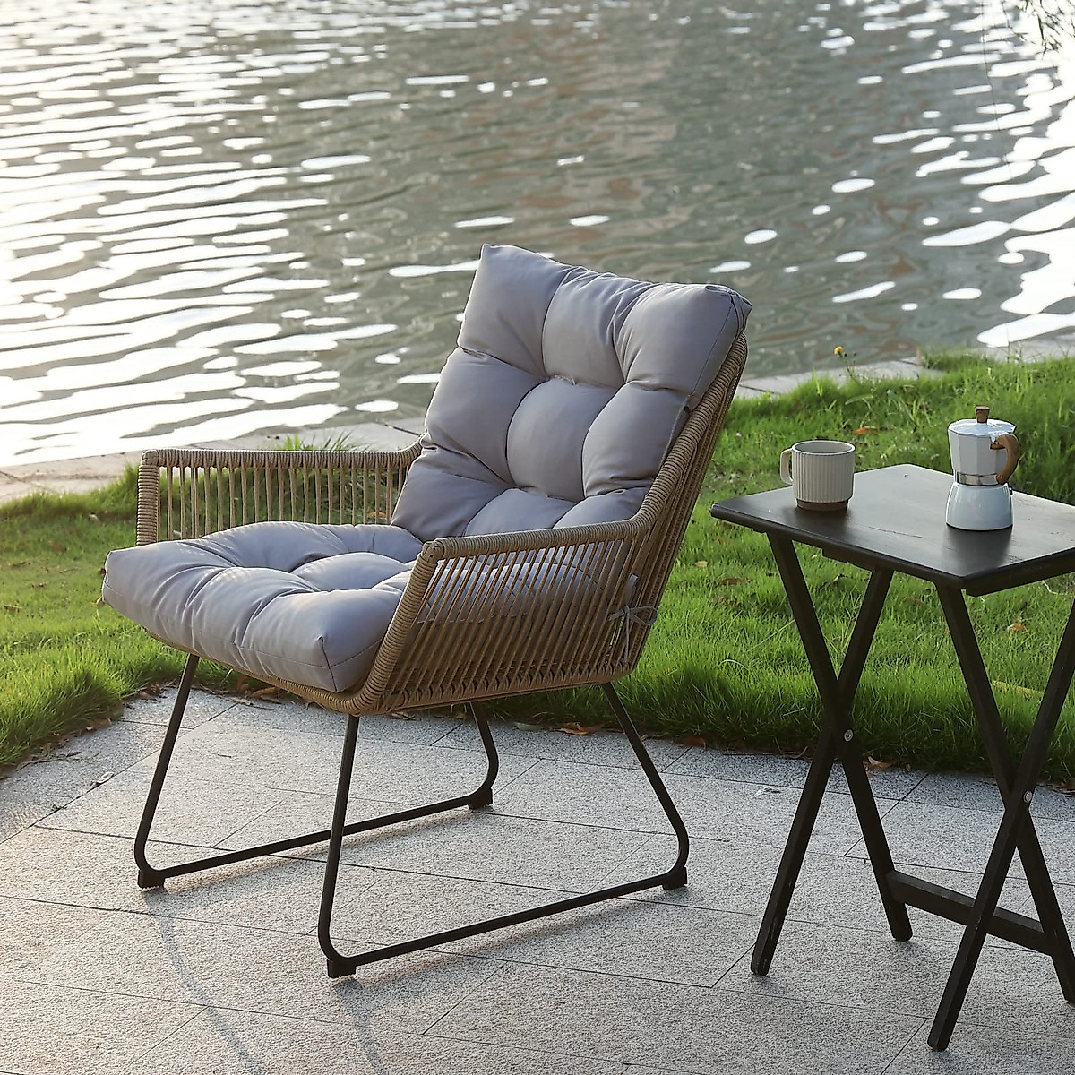 Tiita Outdoor/Indoor Seat/Back Chair Cushion with Ties All Weather Chair Cushion Lounge Chair Cushions Deep Seat Patio Cushions Wicker Seat Cushion for Outdoor Furniture （Grey, 42x21 inch）