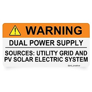20 Premium Warning Dual Power Supply Solar PV Labels Weatherproof 2020 & 2017 Electrical Code