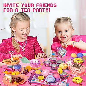 Unicorn Tea Party Set for Little Girls, Toddlers Princess Toy Tea Set, Pretend Play Teapot Dessert Tea Cup Set Food Kitchen Playset, Birthday Unicorn Gifts for 3 4 5 6 7 8 Year Old Girls