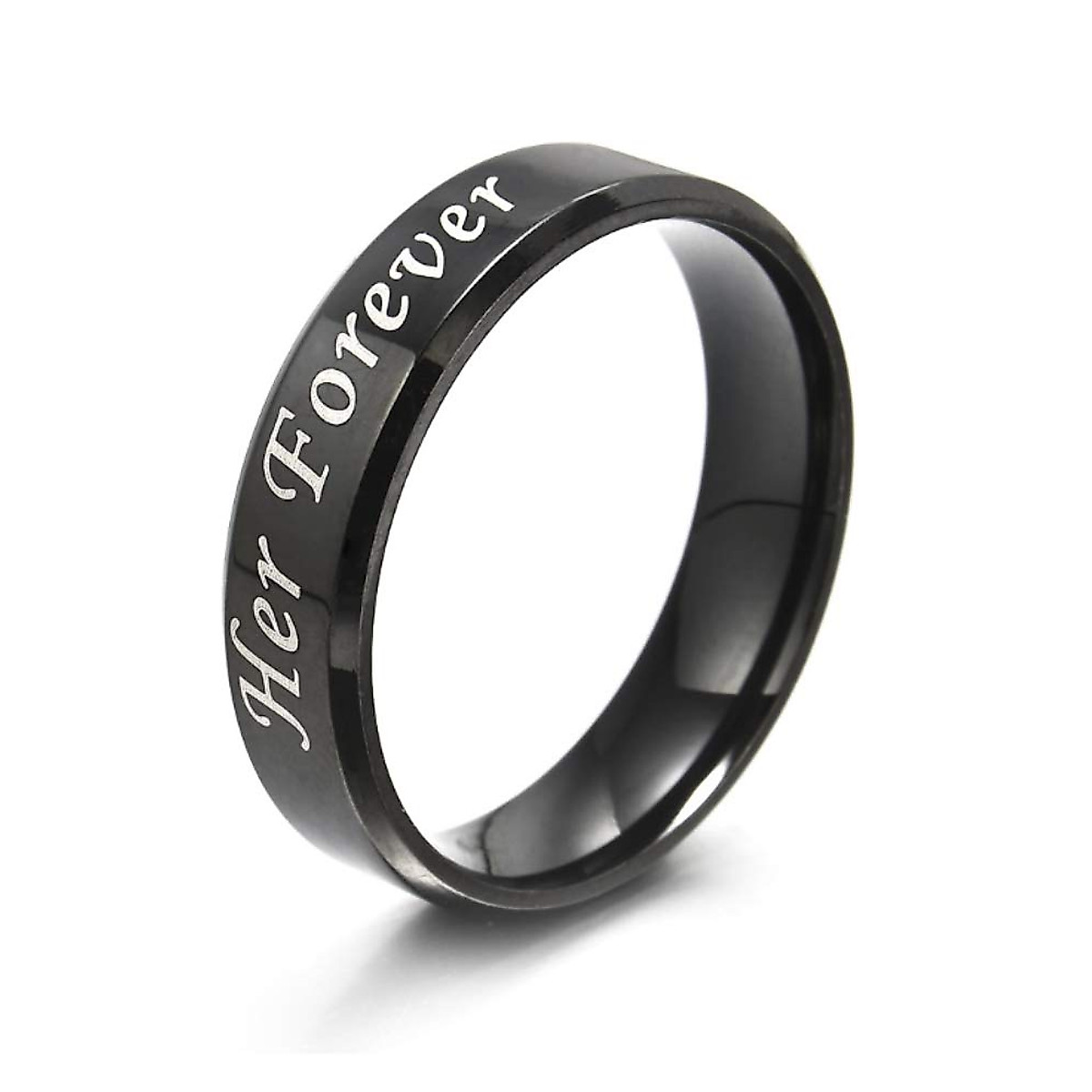 His Always Ring Black Stainless Steel Promise Anniversary Engagement Bridal Wedding Band for Women (Her Size 7)