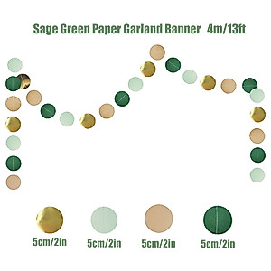 Sage Party Decorations Sage Green and Gold Paper Pom Poms Paper Fans Lanterns Sage Gold Glitter Dots Hanging Party Garland for Sage Birthday Wedding Bridal Shower Graduation Party Decor