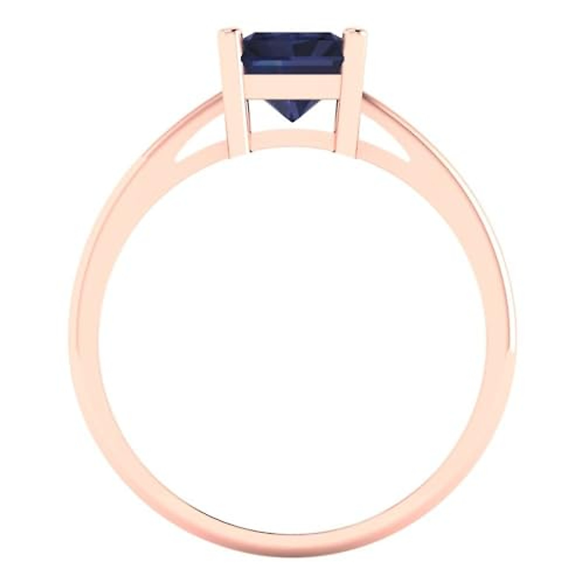 Clara Pucci 2.0 ct Emerald Cut Solitaire Simulated Blue Sapphire Engagement Bridal Promise Anniversary Ring 18K Rose Gold Size 3.5