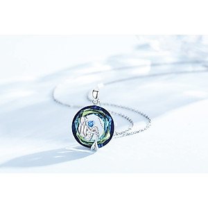 AOVEAO Crystal Mermaid Necklace 925 Sterling Silver Mermaid Ocean Circle Crystal Necklaces Mermaid Jewelry Gifts (Heart Mermaid Necklace)