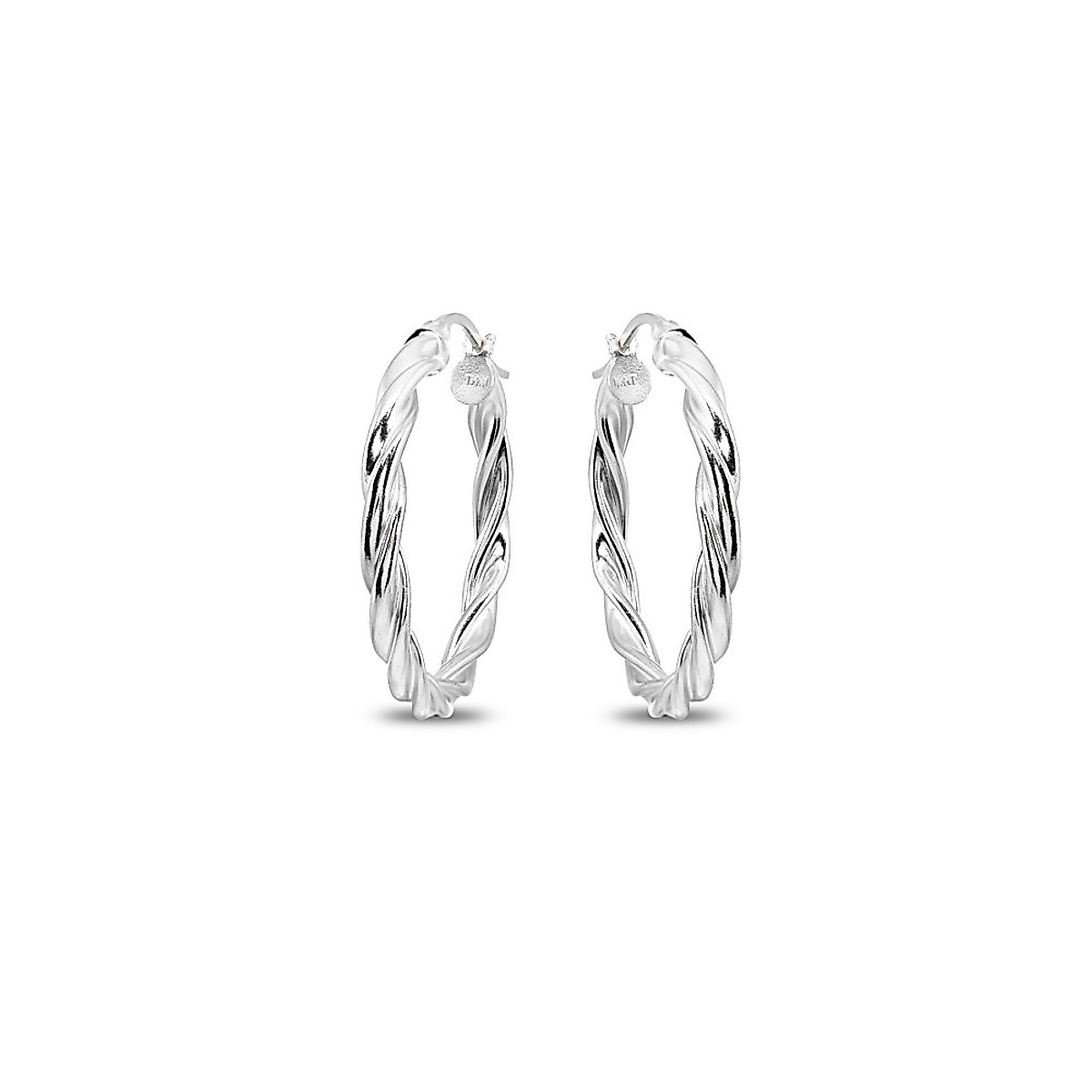 Sterling Silver 3x25mm Twist Round Small Hoop Earrings for Women, 1 Inch