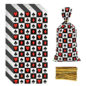 Lecpeting 100 Pcs Casino Treat Bags Poker Cellophane Plastic Candy Bags Casino Goodie Storage Bags Casino Party Favor Bags with Twist Ties for Casino Theme Birthday Party Supplies