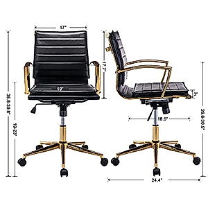 Shunzhi Leather Desk Chair with Armrest PU Leather Office Midback Adjustable Home Computer Executive Swivel Conference Task Managers Chair with Chrome Base, Black and Gold